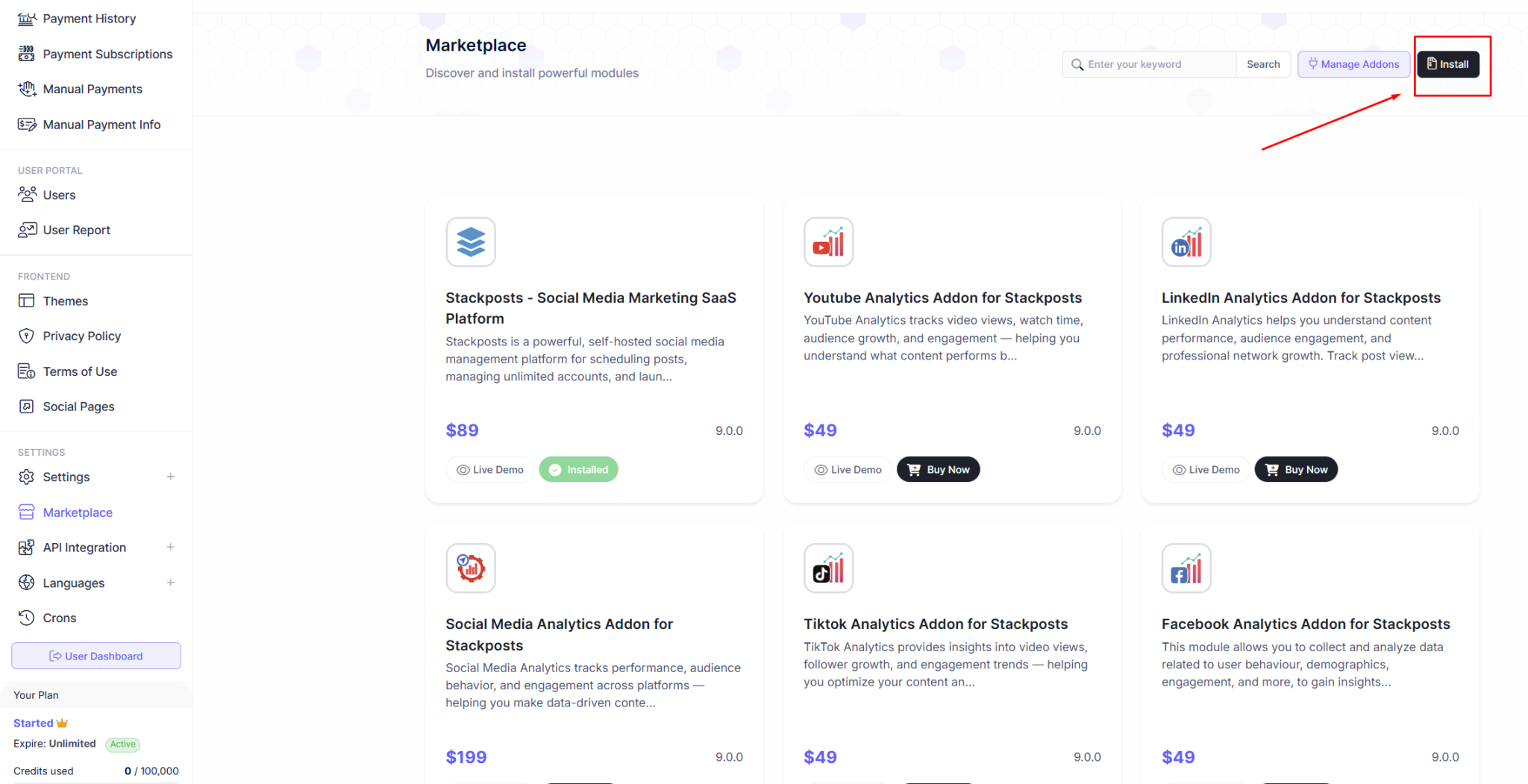 Install Module (Add-on) – [Docs] Stackposts Documentation