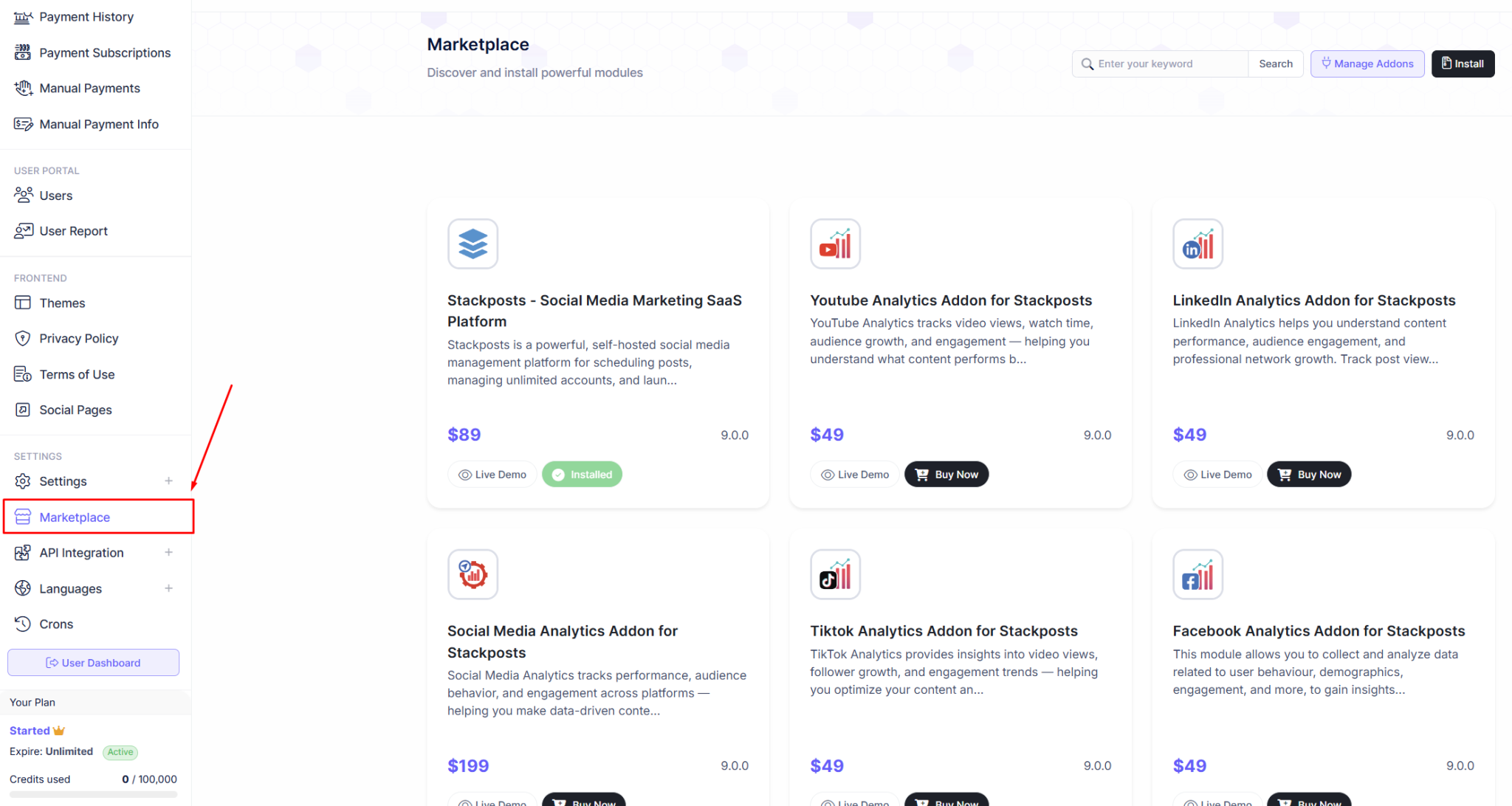 Install Module (Add-on) – [Docs] Stackposts Documentation